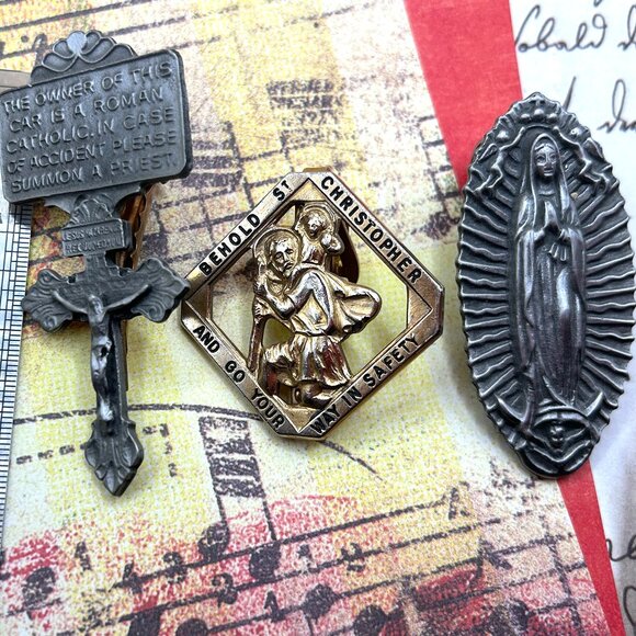 Accents | Vintage Catholic Religious Car Visor Protection Clips Saint ...
